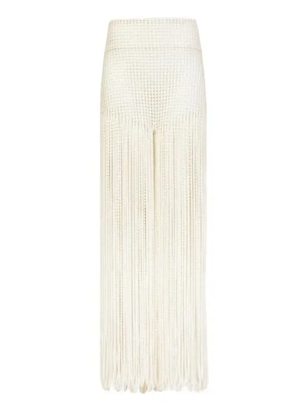 Alaïa Beaded Knit Fringe Pants - White