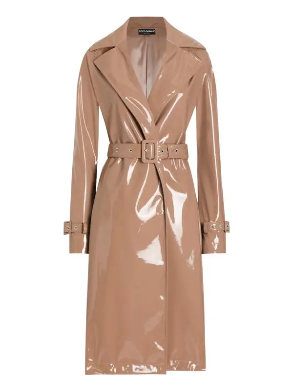 Dolce & Gabbana Belted Faux Leather Coat - Beige