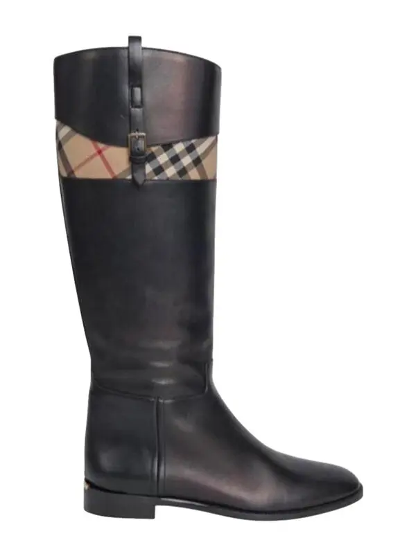 Burberry Knee-high Boots With Checked Paneling - Black