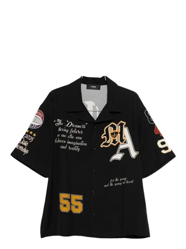 Amiri Varsity Patch Oversized Camp Shirt - Black