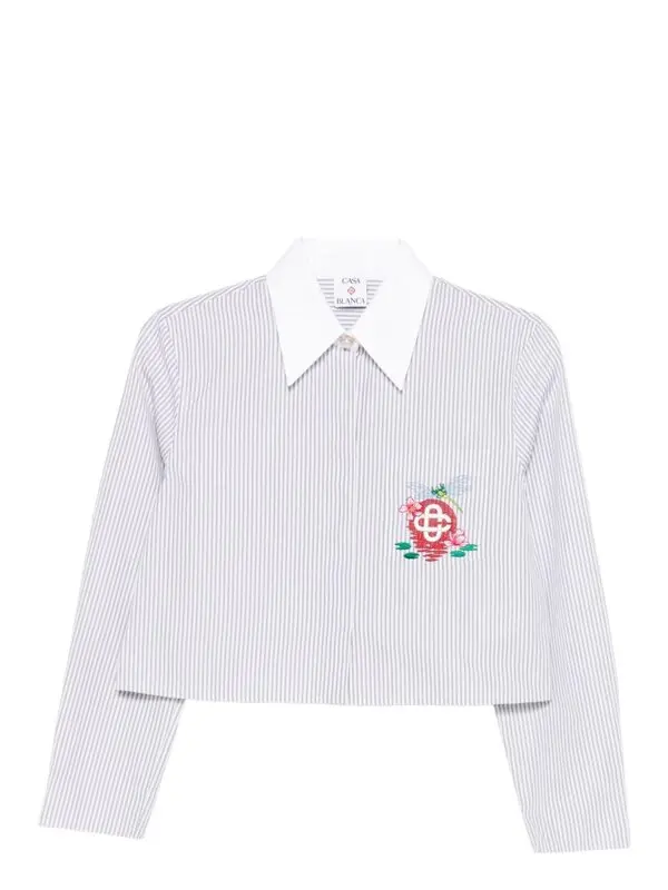 Casablanca Striped Embroidered Cropped Shirt - White