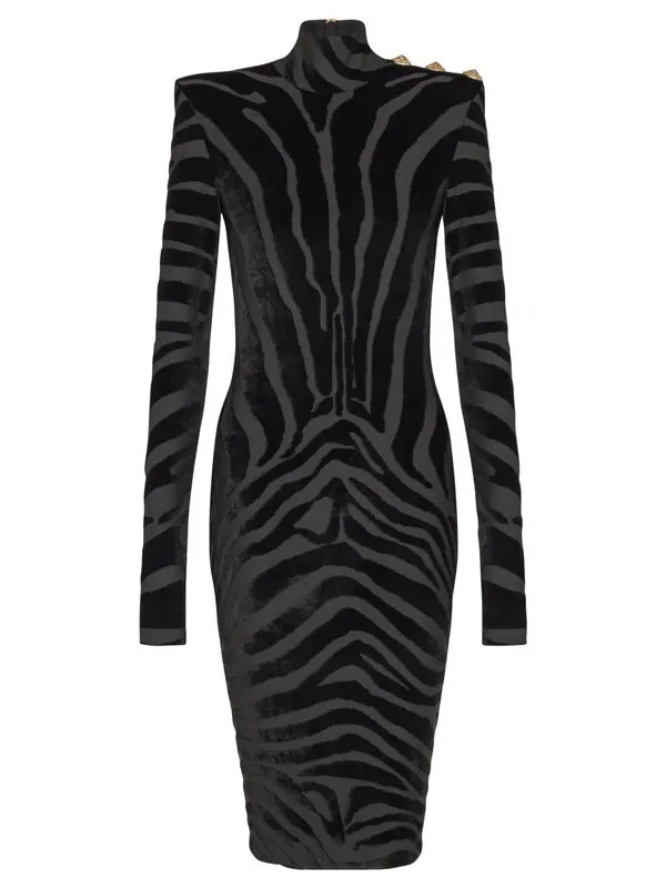 Balmain Zebra-print Velvet Mini Dress - Black