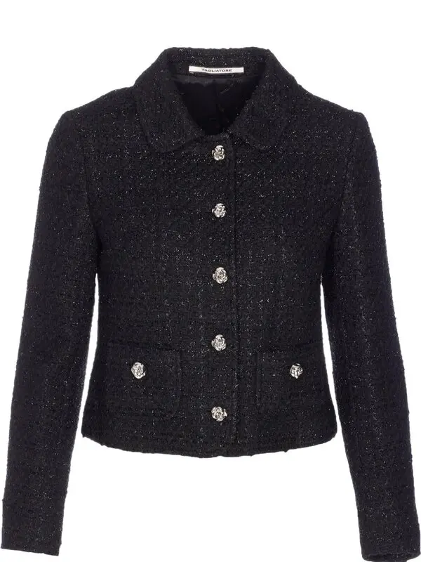 Tagliatore Textured Tweed Jacket With Metal Button Detail - Black