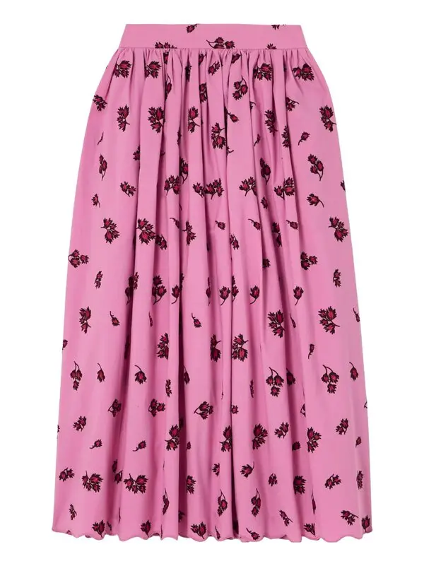 Erdem Pleated Embroidered Midi Skirt - Pink