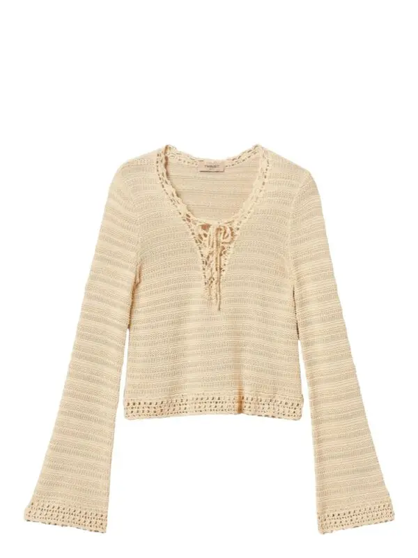 TWINSET V-neck Knitted Blouse With Crochet Lace Trim - Nude
