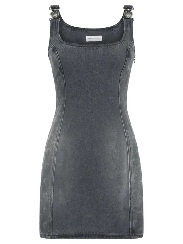 MARINE SERRE Fitted Denim Mini Dress - Black