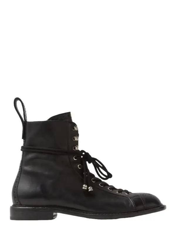 Versace Billy Leather Lace-up Brogue Boots - Black