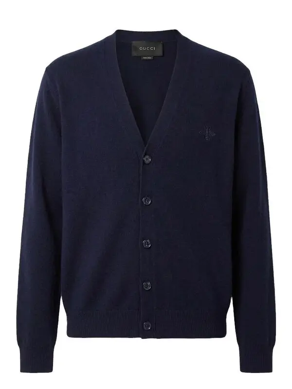 Gucci Embroidered Wool Cardigan - Dark Blue