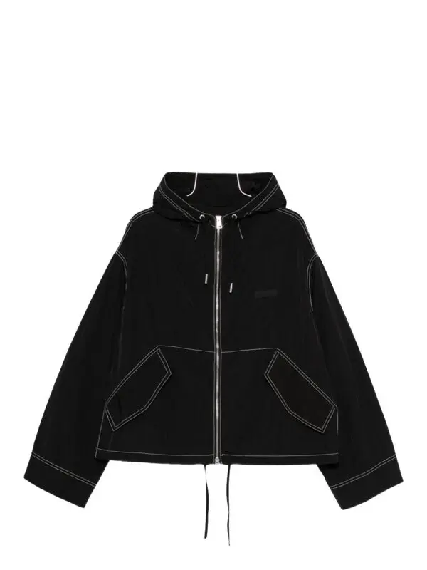 Ami Contrast Stitch Hooded Jacket - Black