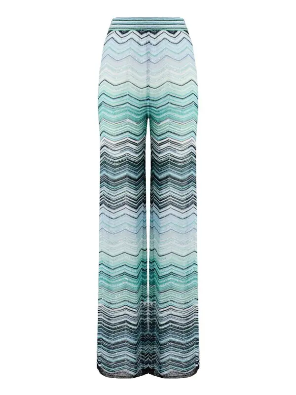 Missoni Chevron Wide-leg Knitted Trousers - Green Brown