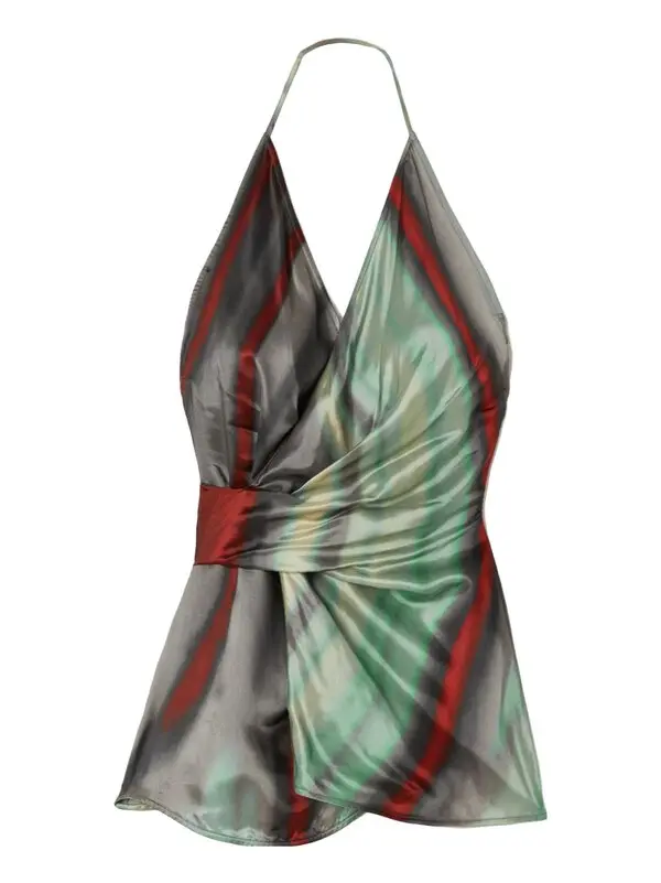 Rick Owens Laura Printed Satin Halter Neck Top - Gray
