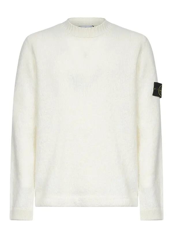 Stone Island Crewneck Jumper With Logo Patch - Ivory