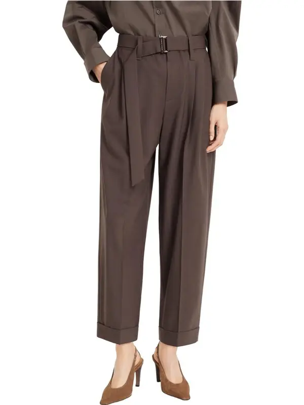 Brunello Cucinelli Belted Tailored Trousers - Cocoa