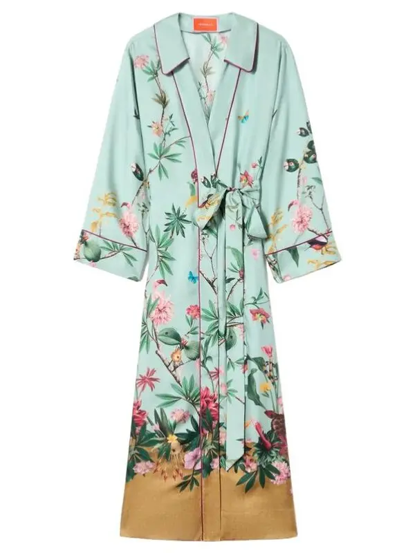 La DoubleJ Midnight Floral Midi Wrap Dress - Green