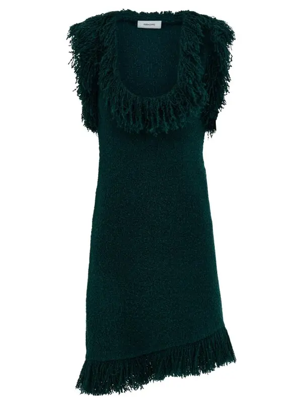 FERRAGAMO Sleeveless Fringe Mini Dress - Moss Green