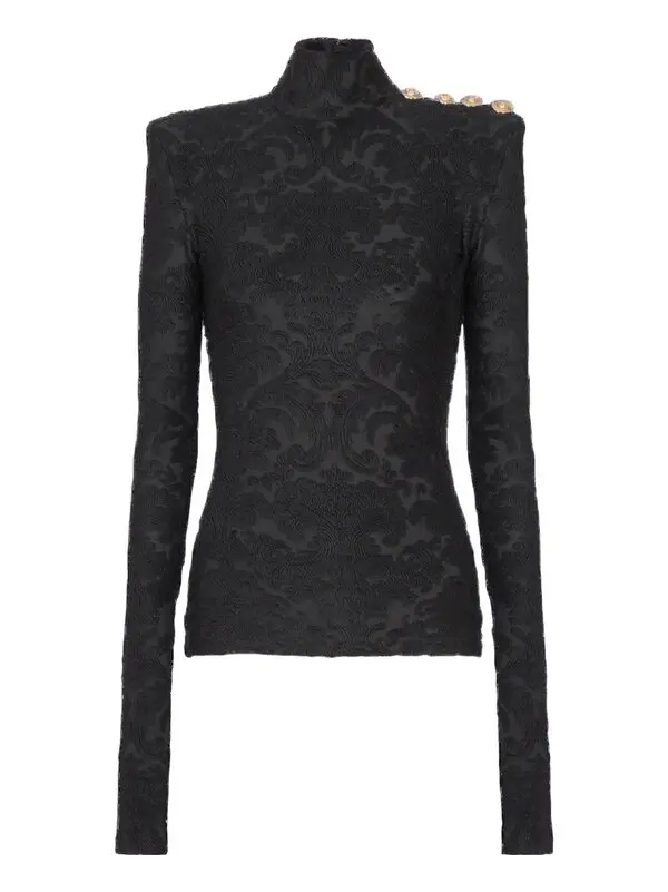 Balmain Baroque Pattern Long Sleeve Top - Black