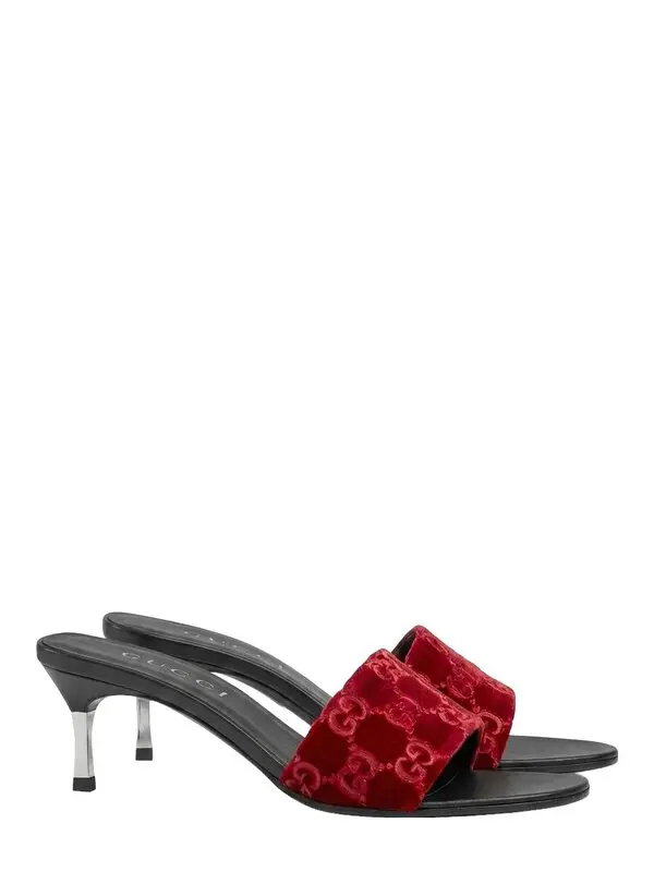 Gucci Gg Velvet Slide Sandals With Stiletto Heel - Red
