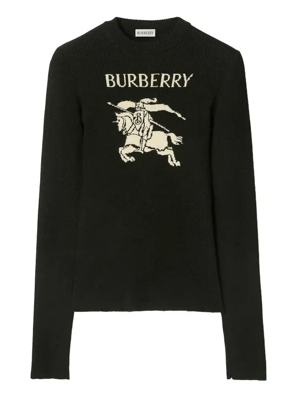Burberry Shona Equestrian Intarsia Knitted Sweater - Black/green