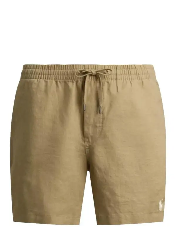 Ralph Lauren Drawstring Linen Shorts With Embroidered Pony Motif - Green