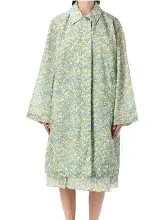 Prada Floral-printed Long-sleeved Coat - Green