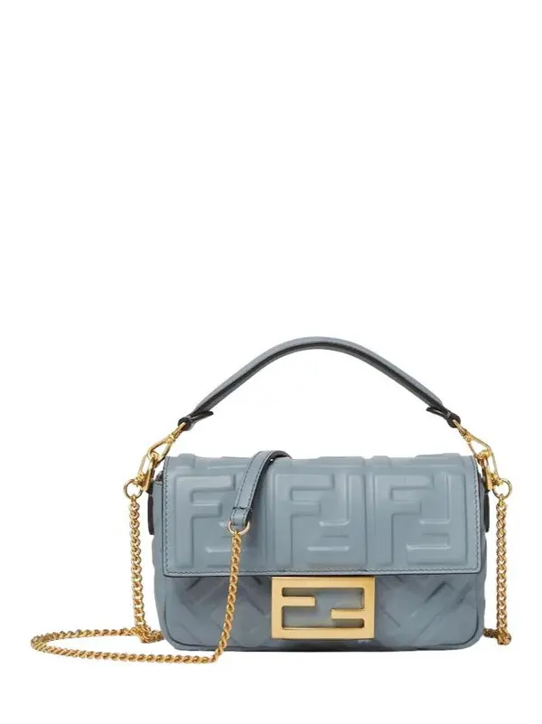 Fendi Baguette Ff Embossed Mini Shoulder Bag - Gray