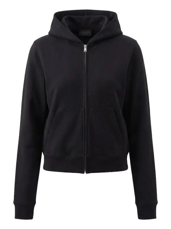 Gucci Cotton Jersey And Cashmere Zip Jacket With Interlocking G Print - Black