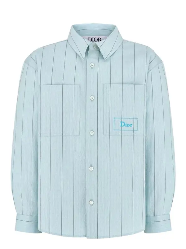 Dior Long Sleeve Shirt With Patch Pockets And Embroidery - Light Blue