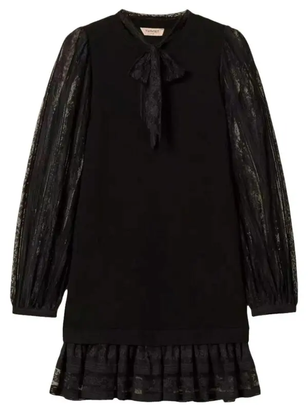 TWINSET Lace Sleeve Mini Dress - Black
