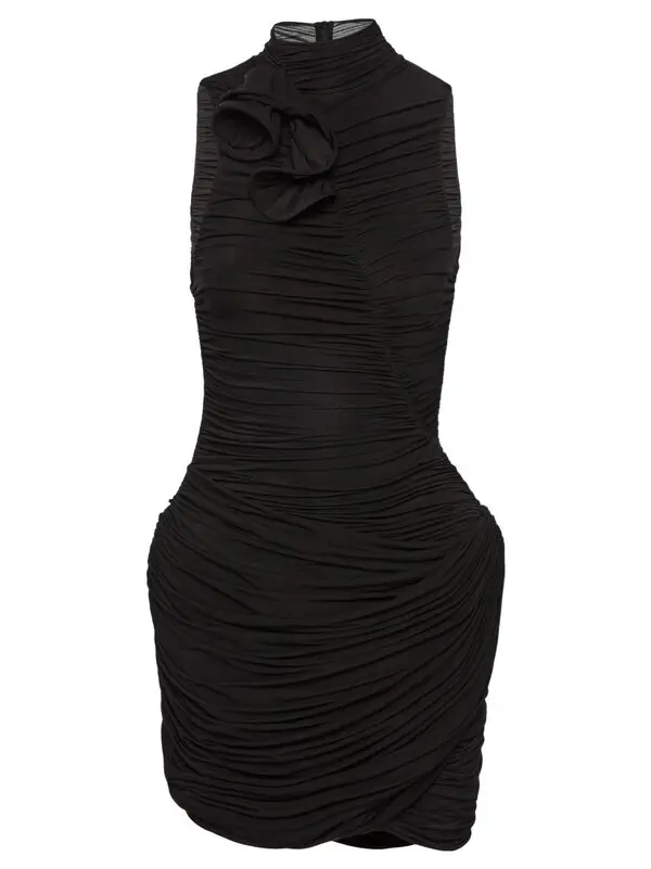Magda Butrym Ruched Floral Appliqué Mini Dress - Black
