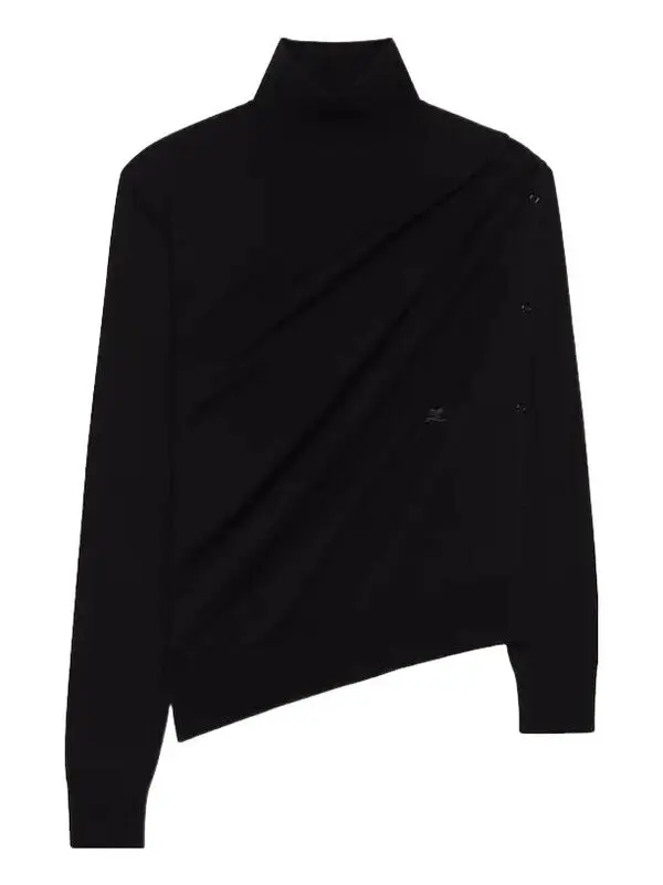 COURREGES Asymmetrical Draped Mock Neck Top - Black