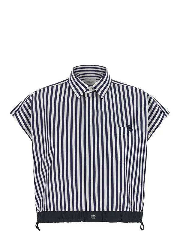 Sacai Striped Cropped Shirt With Embroidered Logo - Blue