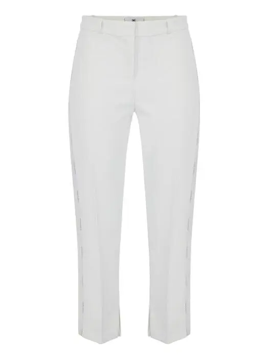 Elisabetta Franchi Slim Fit Crepe Trousers With Tuxedo Detail - Ivory
