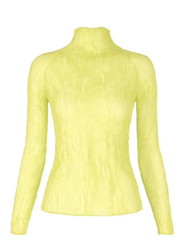 Issey Miyake Ruffled High Neck Long Sleeve Top - Light Green