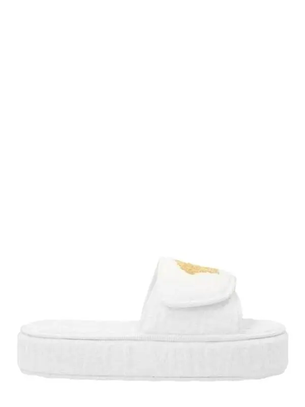 Versace Logo Monogram Platform Slides - White