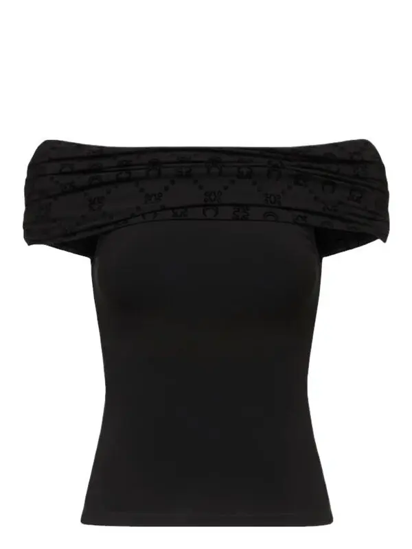 MARINE SERRE Off-shoulder Draped Bustier Top - Black