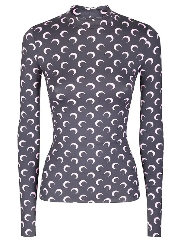 MARINE SERRE Crescent Moon Print Long Sleeve Top - Gray