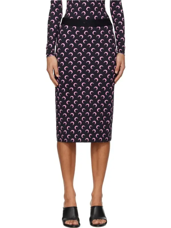 MARINE SERRE Crescent Moon Pattern Skirt - Black Pink