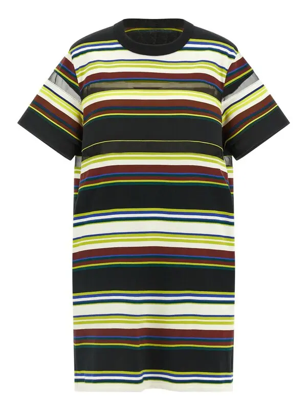 Sacai Striped Sheer Panel T-shirt Dress - Black