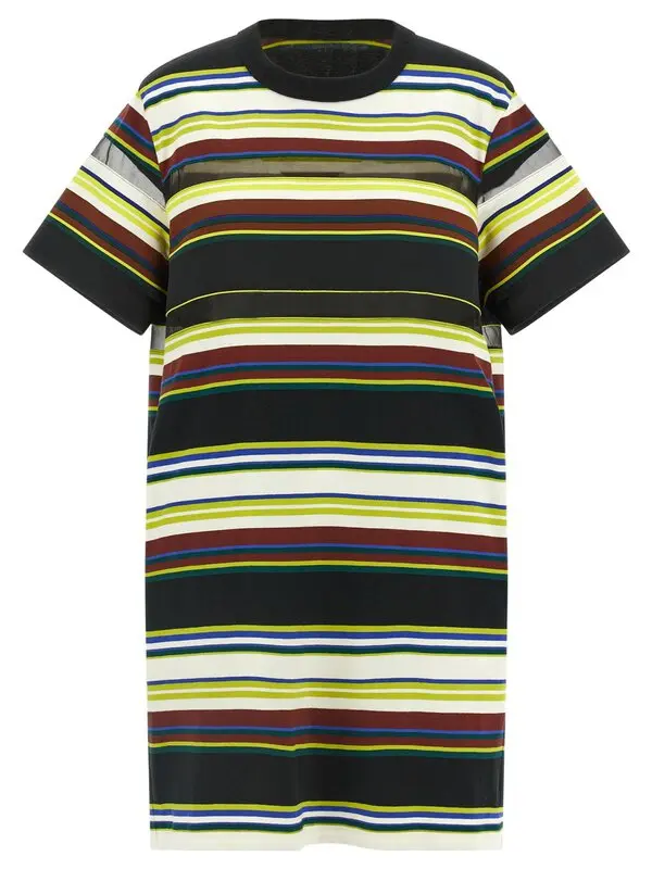 Sacai Striped Sheer Panel T-shirt Dress - Black