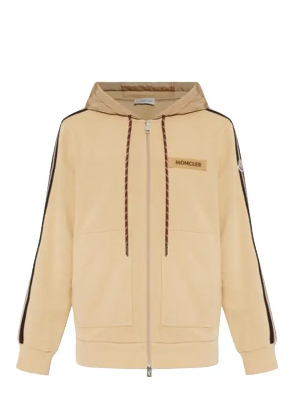 Moncler Logo Patch Zip-up Hooded Jacket - Beige
