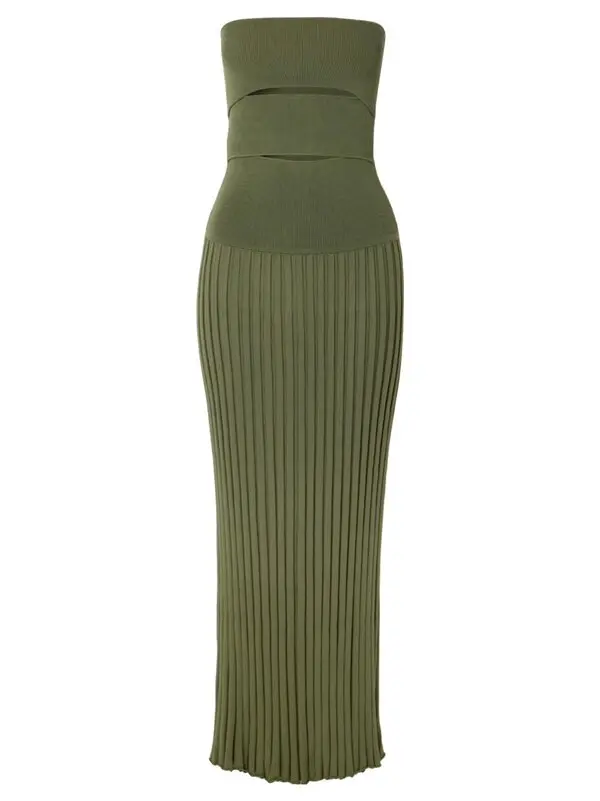 Christopher Esber Slash Strapless Ribbed Knit Maxi Dress - Green