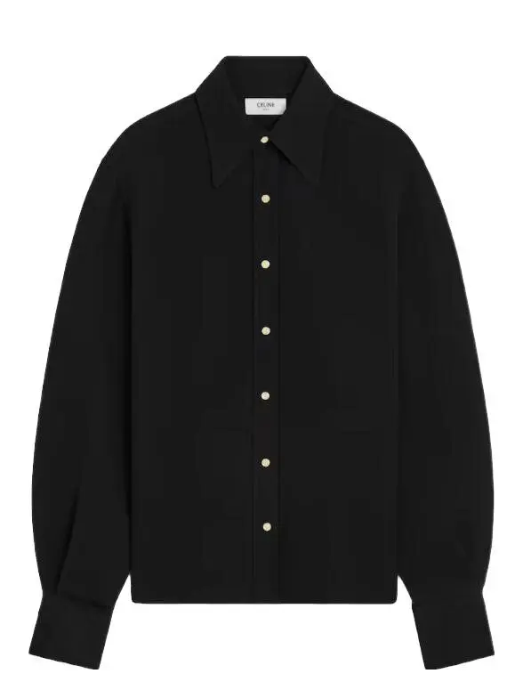 Celine Long Sleeve Shirt In Viscose And Silk Cady - Black