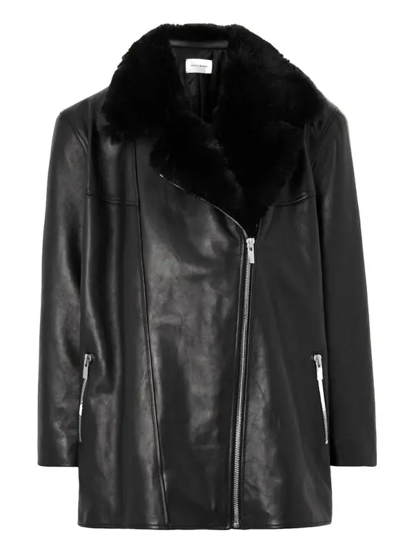 Magda Butrym Leather Coat With Fur Trim - Black