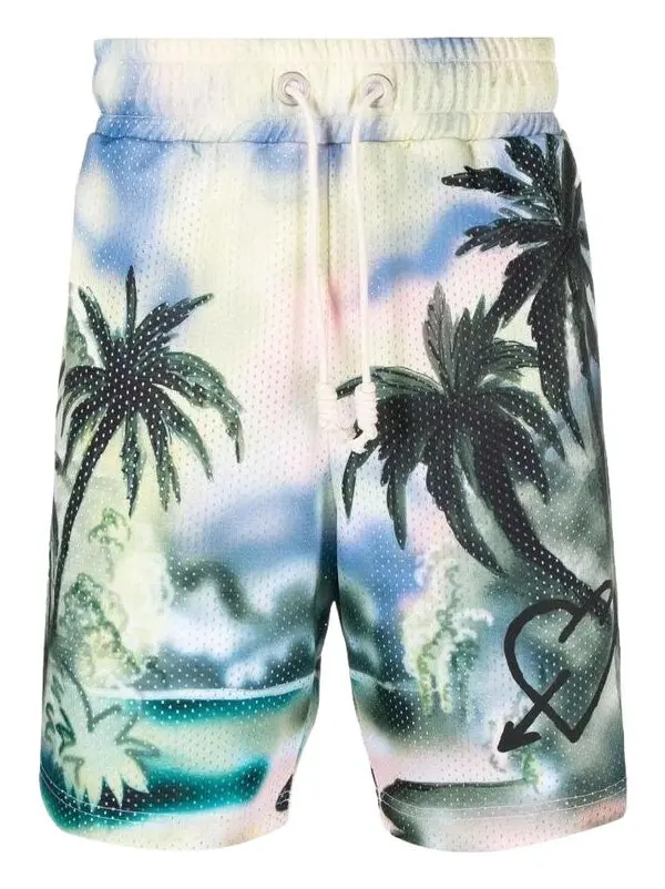 Palm Angels Paradise Printed Net Sports Shorts - Multicolor