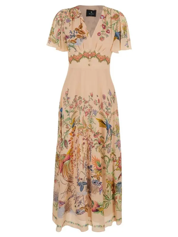 Etro Floral Print V-neck Midi Dress - Nude