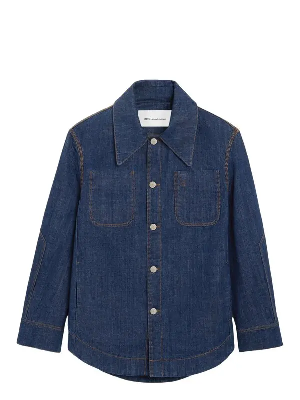 Ami Embossed Worker Overshirt - Blue
