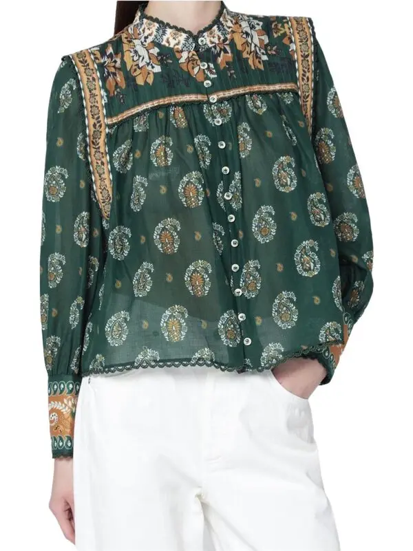 Farm Rio Ayla Floral Buttoned Blouse - Green