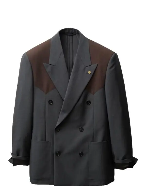 Versace Contrast Panel Double Breasted Blazer - Gray-brown