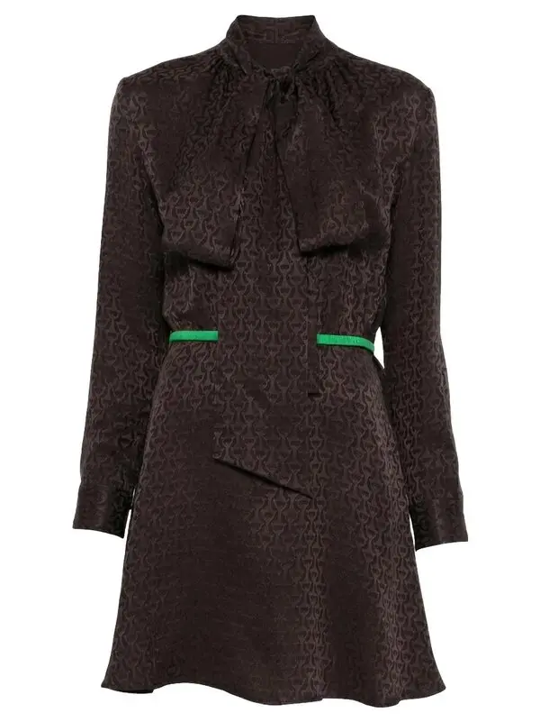 Gucci Horsebit Jacquard Long Sleeve Dress With Bow Detail - Black