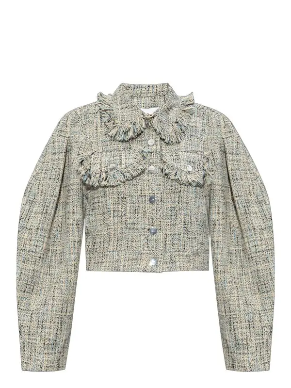 GANNI Raw Edge Tweed Blazer - Gray